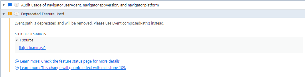 "Event.path is deprecated" warning · Issue #2766 · flatpickr/flatpickr · GitHub