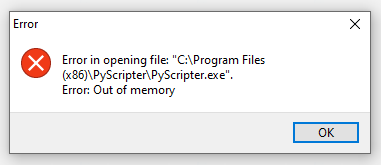 Pyscripter 3.6.4 generates "Out of memory" error when called / opened ...