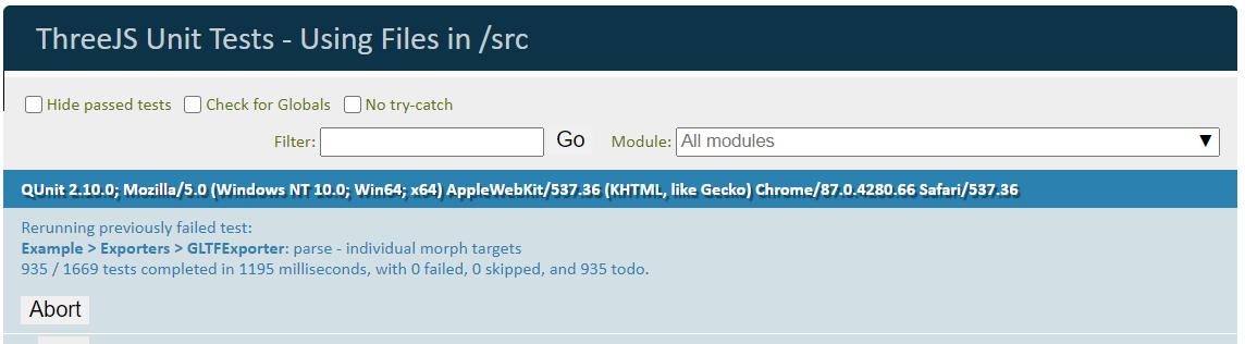 Tests: "GLTFExporter: parse - individual morph targets" unit test never ...