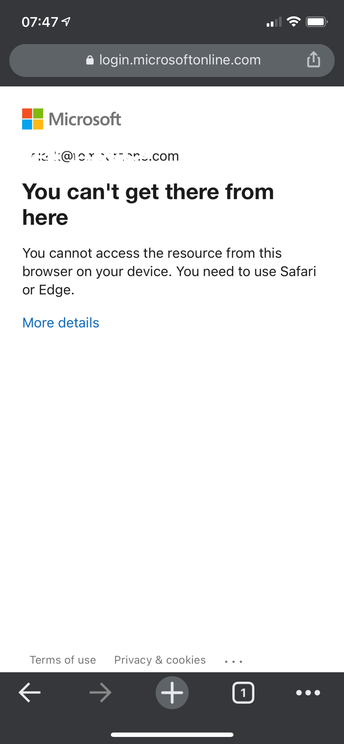MSAL v2.8.0 - Chrome Mobile error on iOS - You cannot access this ...