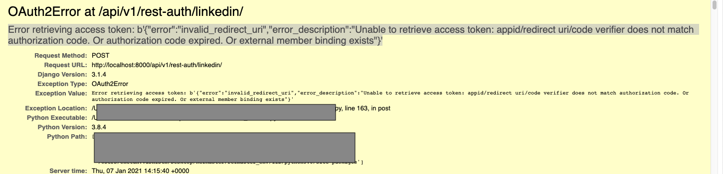 Django Allauth With Linkedin Rest Api Getting Issues While Getting Access Token · Issue 2758