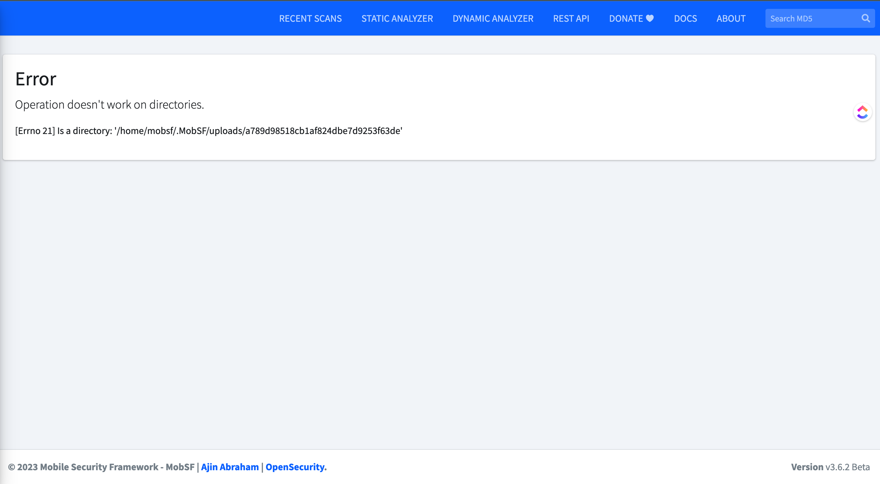 [bug] Operation Doesnt Work On Directories When Analyzing Apk · Issue 2106 · Mobsf Mobile