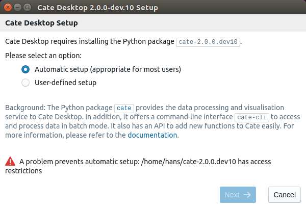 Setup error: directory has access restrictions · Issue #642 · CCI-Tools/cate · GitHub