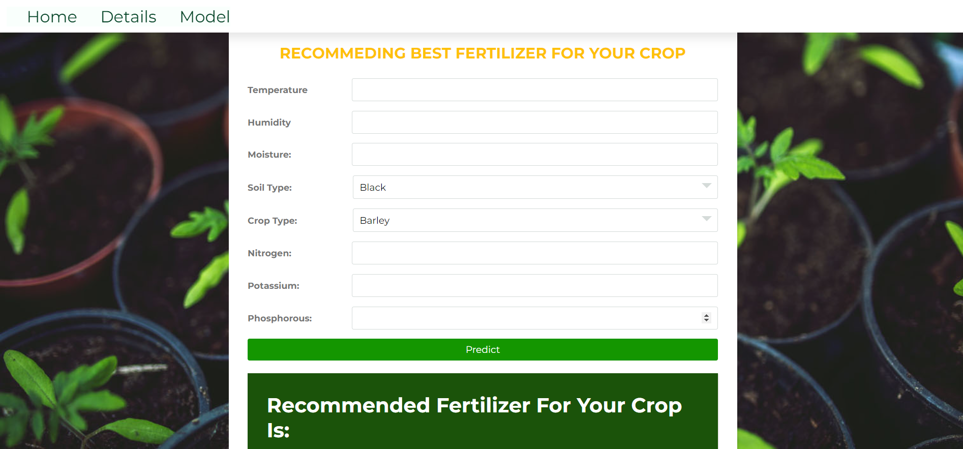 GitHub - krushna27/Fertilizer_Recommendation_System: Recommending the ...