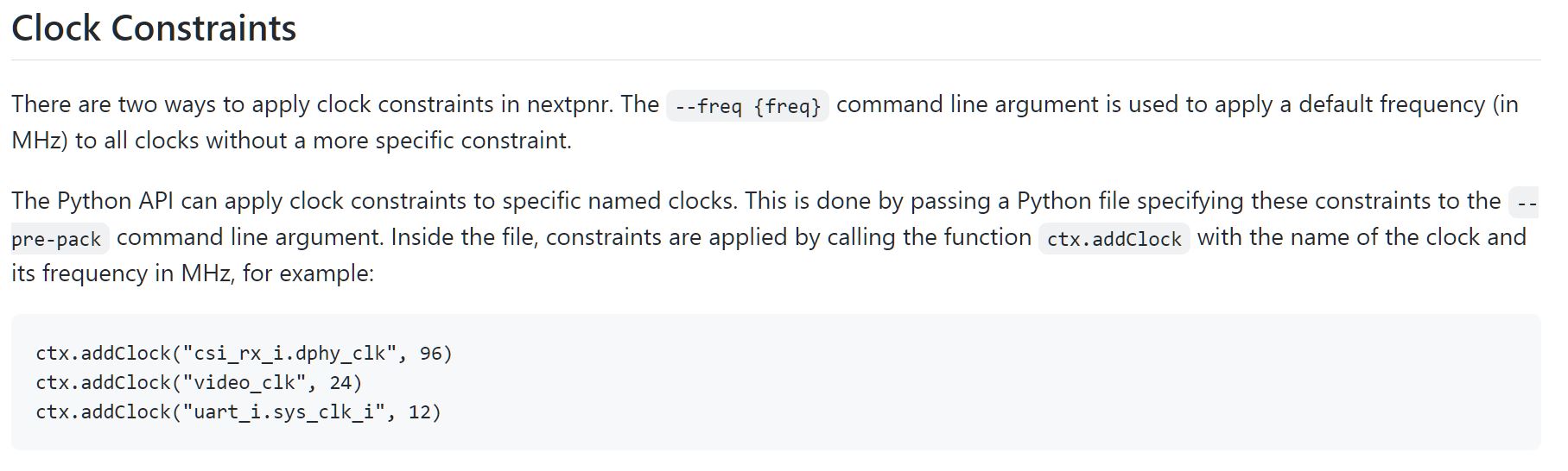 nextpnr "Target frequency" always 12.00MHz irrespective of the actual FPGA Clock frequency used ...