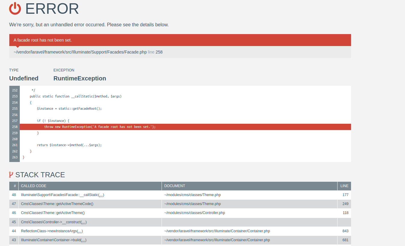 Facade Root Has Not Been Set · Issue 5656 · Octobercmsoctober · Github