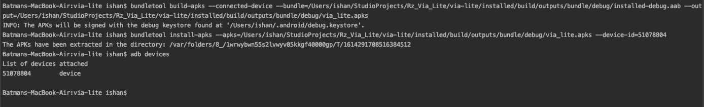 bundletool "install-apks" prints "The APKs have been extracted..." without the app running on ...