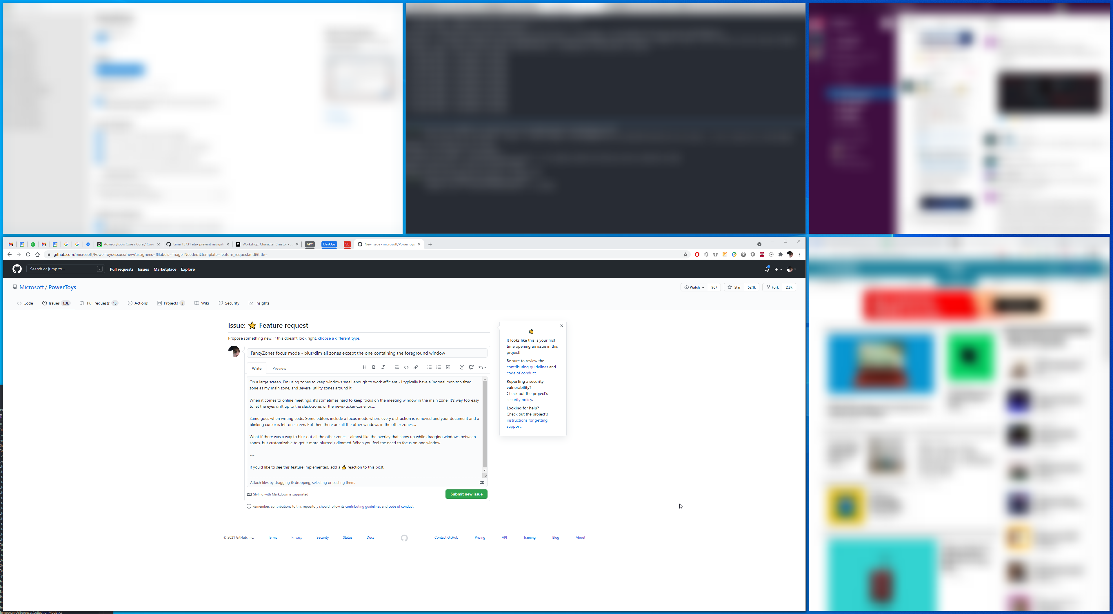 FancyZones focus mode - blur/dim all zones except the one containing ...