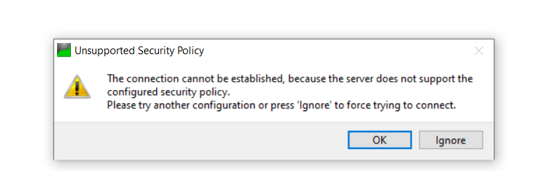 Opc Ua Serveur Only Works With Basic256sha256signandencrypt · Issue