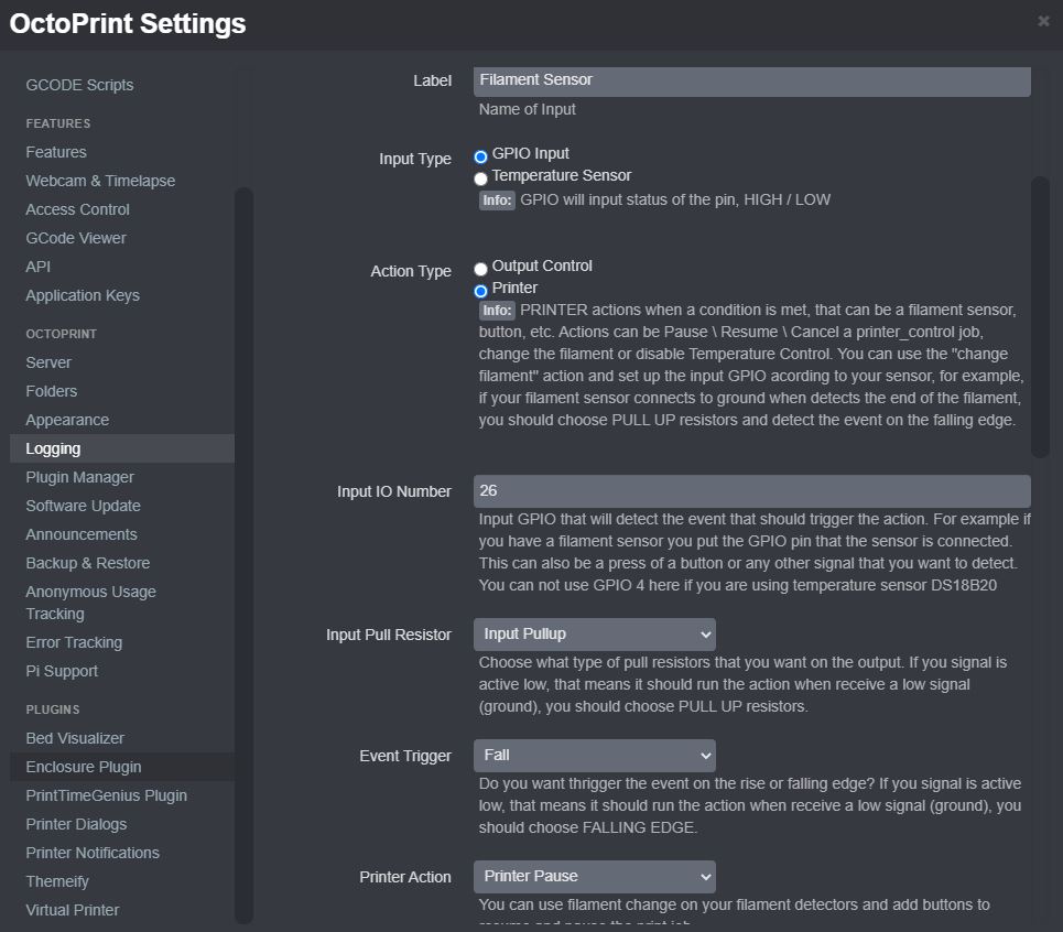 Filament Sensor to Pause Print Results in NO ACTION. · Issue #383 · vitormhenrique/OctoPrint ...