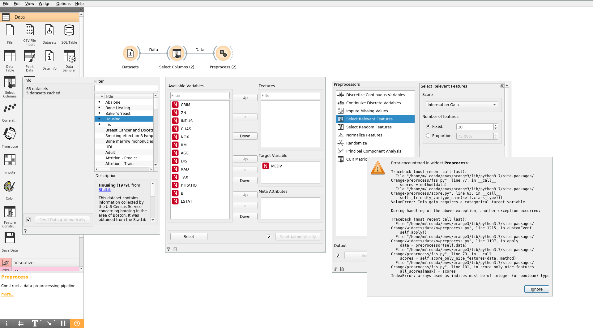 Preprocess feature selection crashes when there are no features · Issue #4202 · biolab/orange3 ...