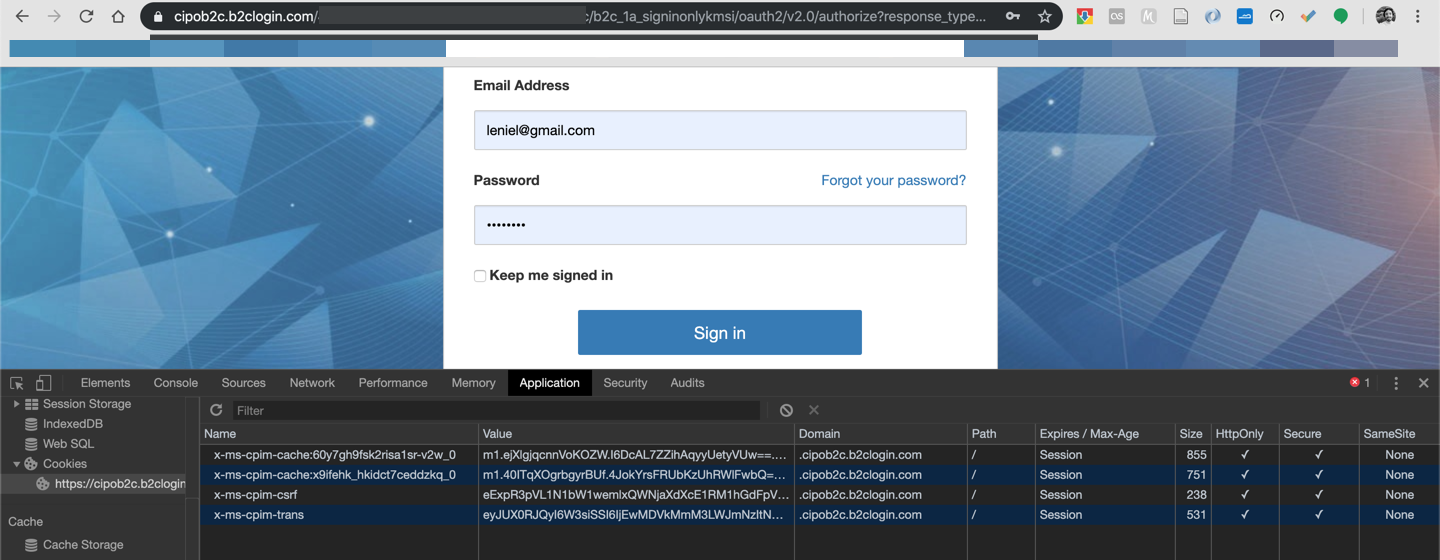 Azure B2C returning Status 400 (Bad request) when clicking Sign in ...