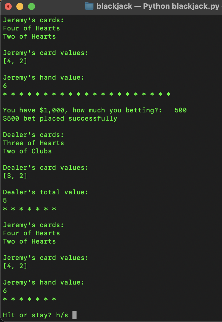 GitHub - jeremy-was/Blackjack: card game (text based)