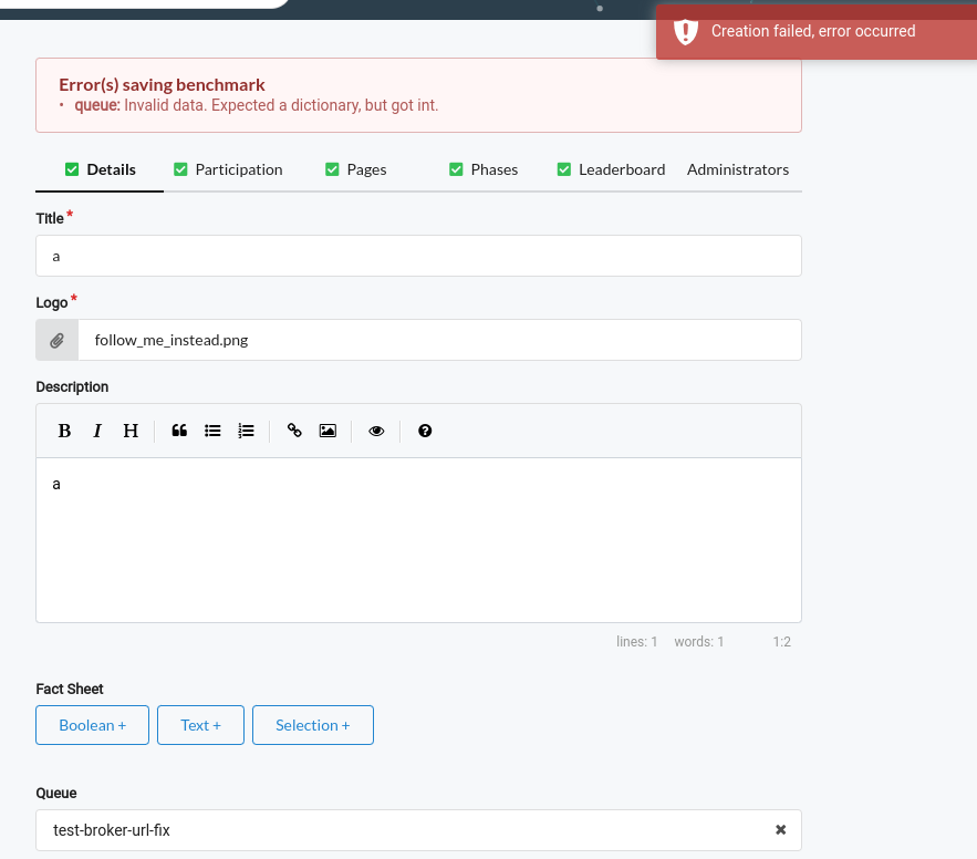 Saving a manually created competition with queue doesn't save · Issue #740 · codalab/codabench ...