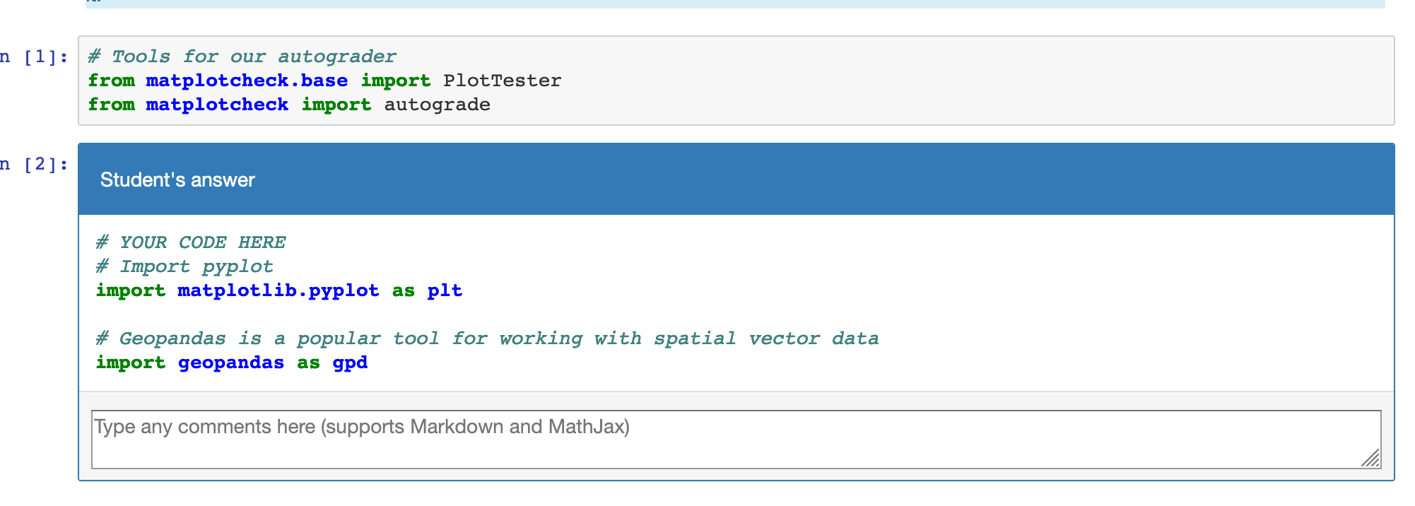 nbgrader 0 why do some student cells have a place for comments under and some do not? · Issue ...