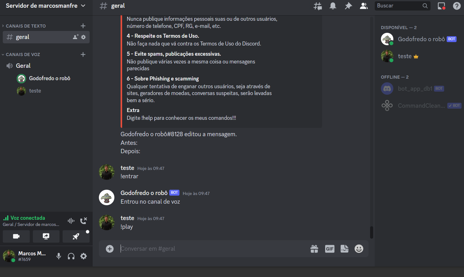 GitHub - marcosmanfre/bot_godofredo_discord: Bot Godofredo o Robô