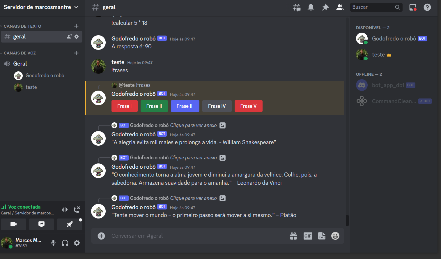 GitHub - marcosmanfre/bot_godofredo_discord: Bot Godofredo o Robô