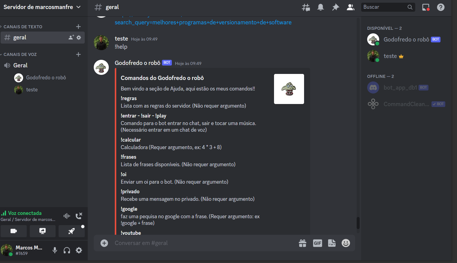 GitHub - marcosmanfre/bot_godofredo_discord: Bot Godofredo o Robô
