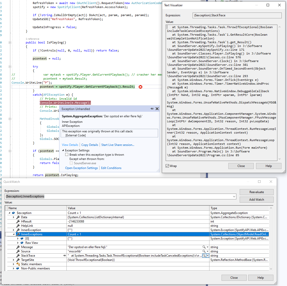 Exception Not Catched · Issue 625 · Johnnycrazyspotifyapi Net · Github 