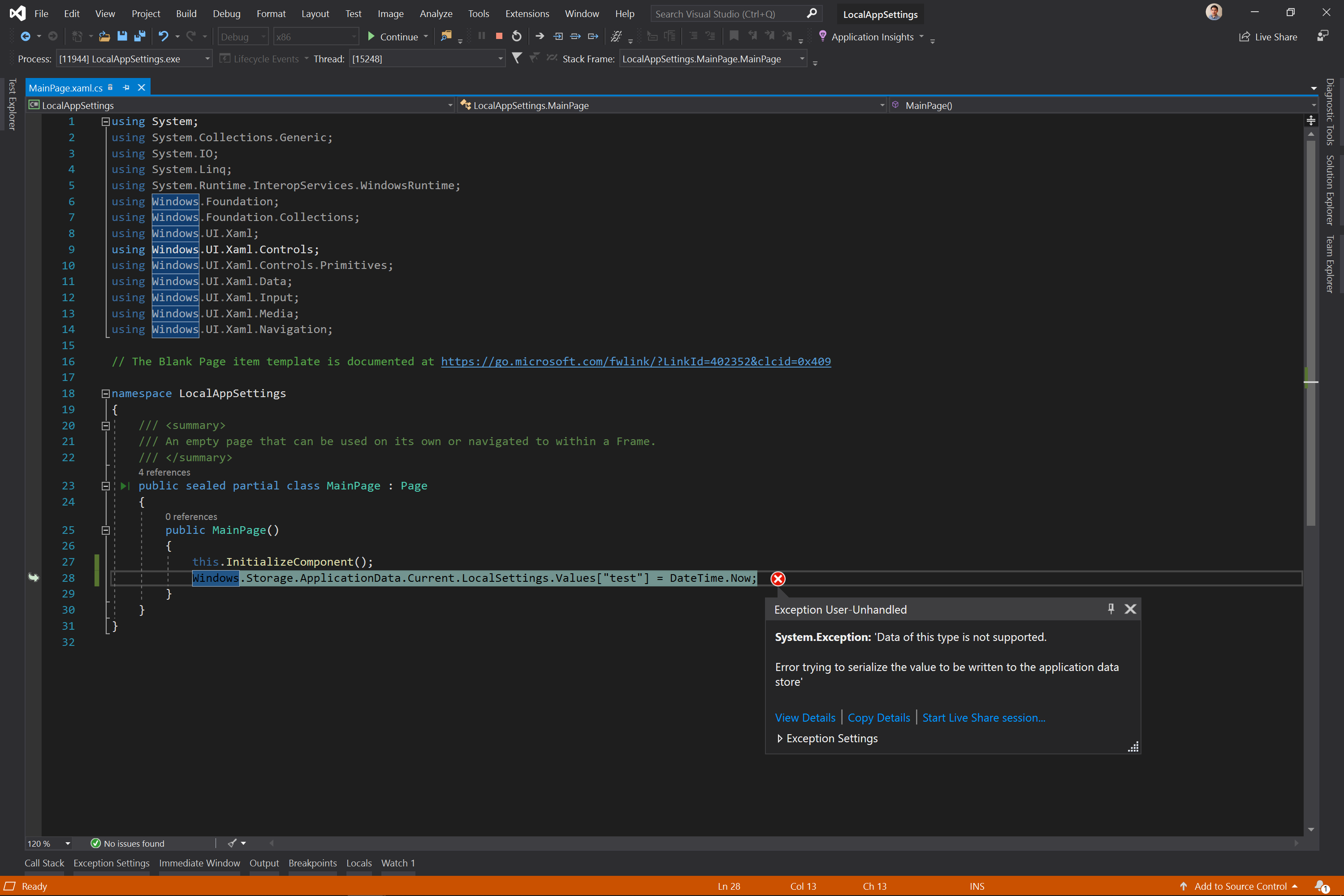 Storing DateTime in local app settings causes exception · Issue #1959 · MicrosoftDocs/windows ...