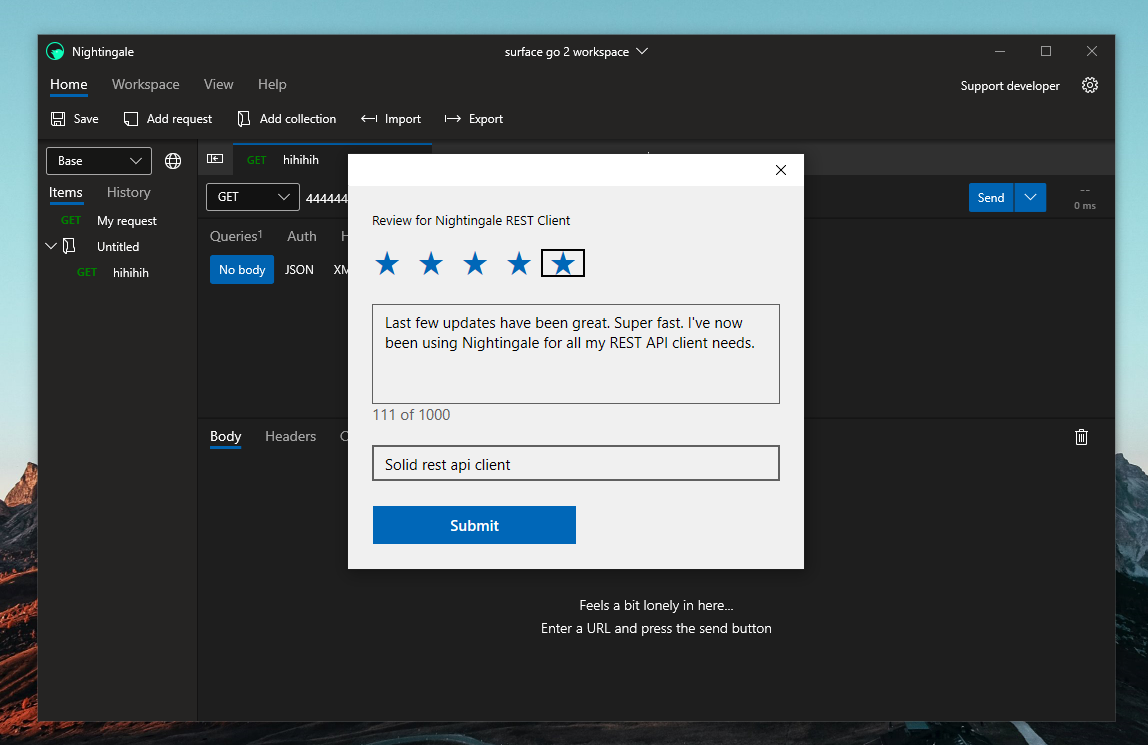 Feature request: use the built-in rating dialog API for uwp instead of launching the store app ...