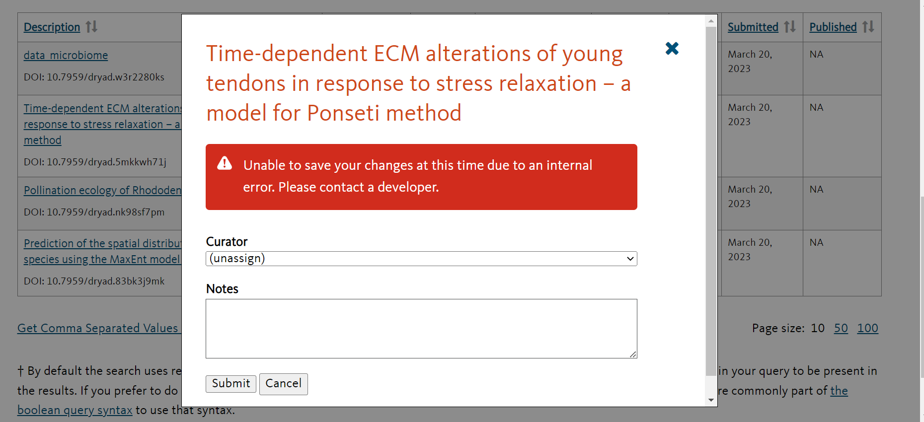 (PRIORITY) Dryad sandbox: Error message when attempting to access Activity Log · Issue #2384 ...