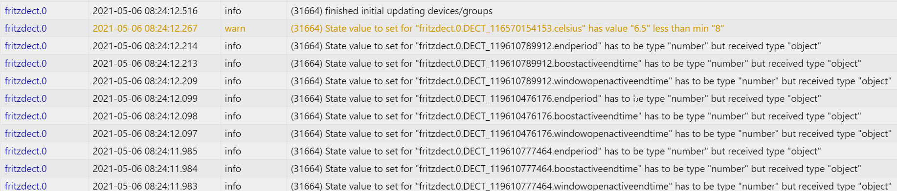 Nach Update des js-Controllers (3.3.x) werden folgende Fehler im Log angezeigt (es werden ...