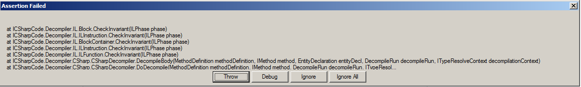 Assertion Failed dialog on decompilation · Issue #1140 · icsharpcode/ILSpy · GitHub