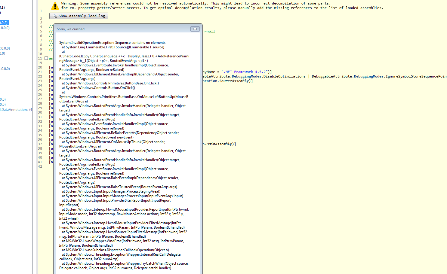 Crashing On Show Assembly Load Log Button Click · Issue 1861 · Icsharpcodeilspy · Github