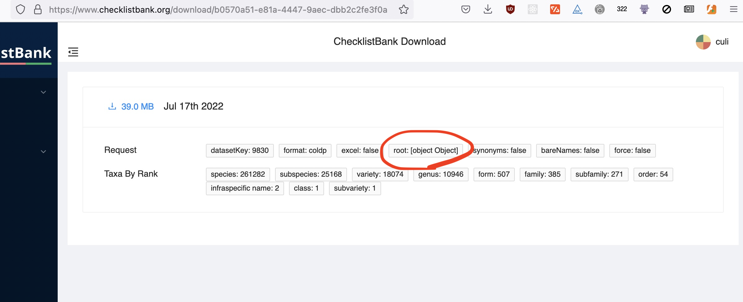 root tag displays "[object Object]" on dataset download page · Issue #1076 · CatalogueOfLife ...