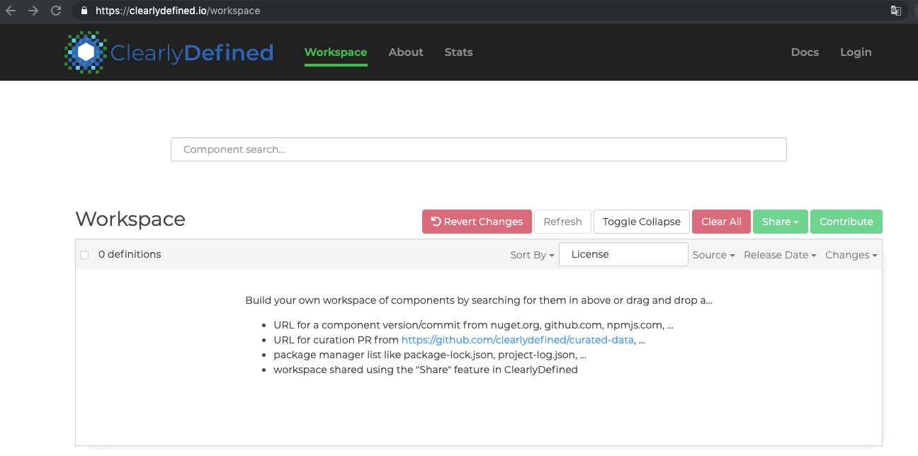 Declared license not showing in Workspace · Issue #740 · clearlydefined/website · GitHub