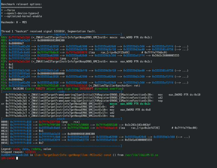 Arch linux Segmentation fault. · Issue #2714 · hashcat/hashcat · GitHub