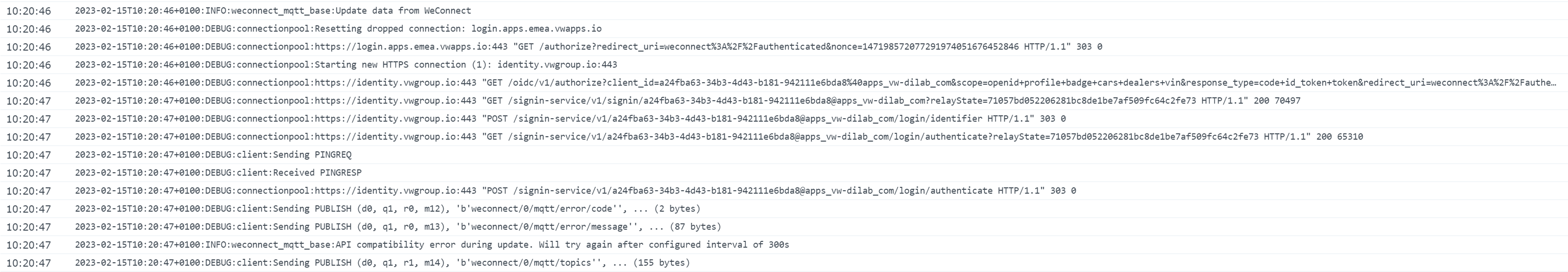no update from vw-api · Issue #196 · tillsteinbach/WeConnect-mqtt · GitHub