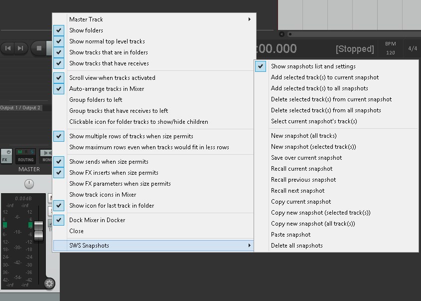 Master track SWS snapshot menu · Issue #1155 · reaper-oss/sws · GitHub