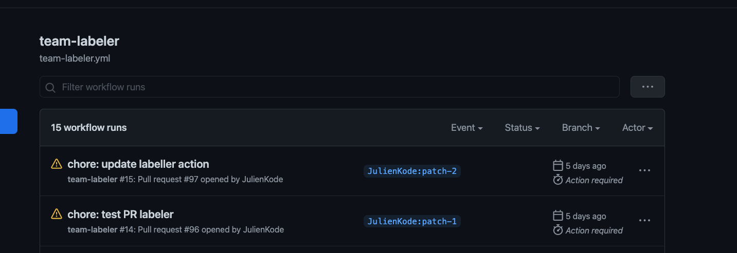 Github Action does not Label PRs · Issue #88 · JulienKode/team-labeler-action · GitHub