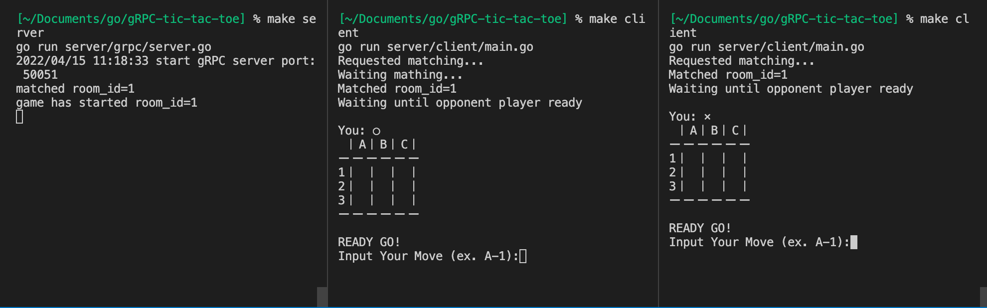 GitHub - shwatanap/gRPC-tic-tac-toe: 三目ならべをgRPCの双方向ストリーミングを使って実装する
