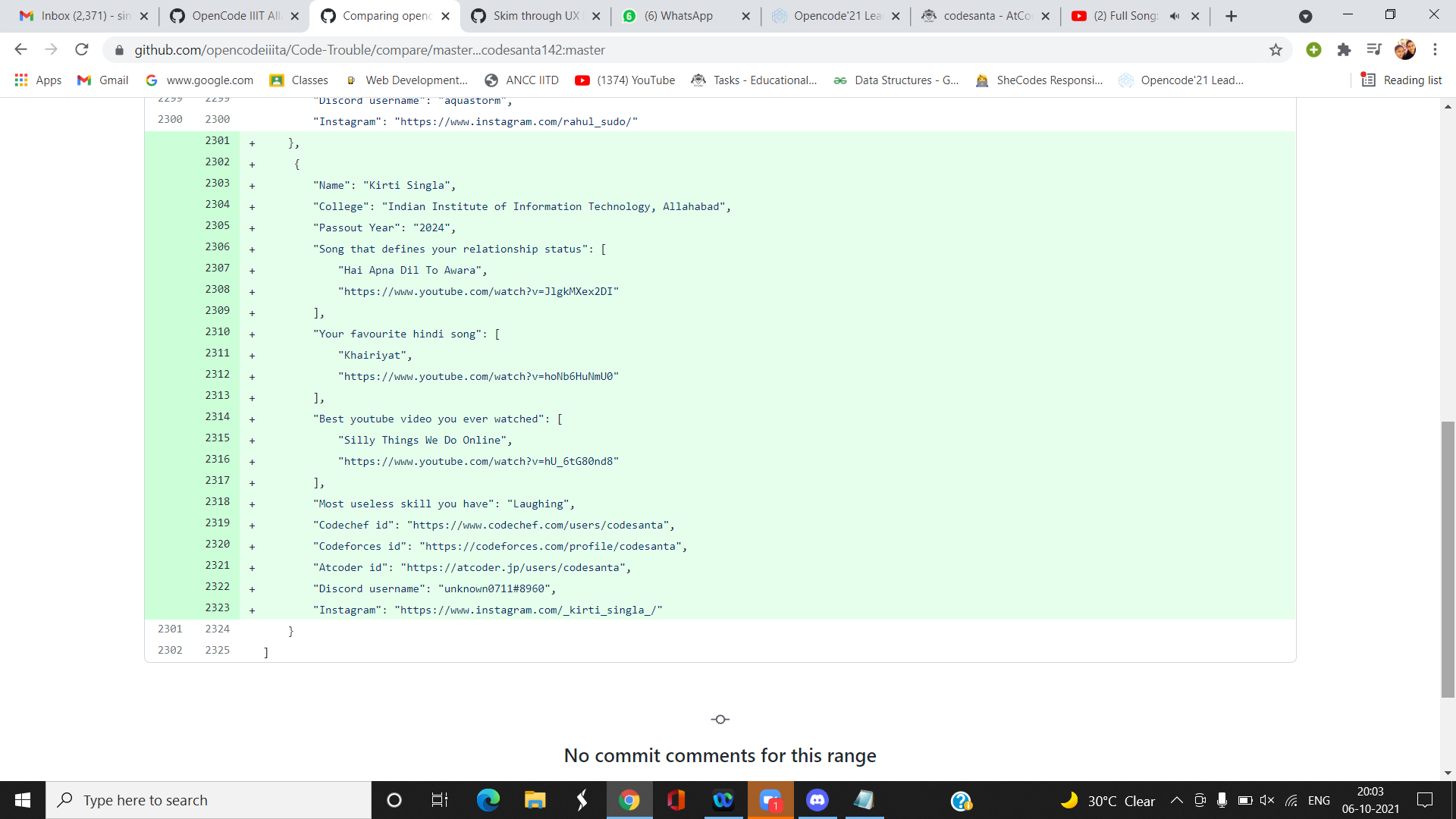 Update coders.json by codesanta142 · Pull Request #154 · opencodeiiita/Code-Trouble · GitHub