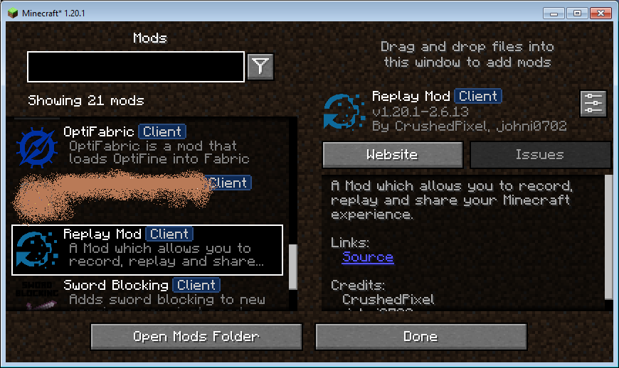 [MIXIN ISSUE?] Replay Mod + Optifabric 1.20.1 crashing · Issue #1112 · Chocohead/OptiFabric · GitHub