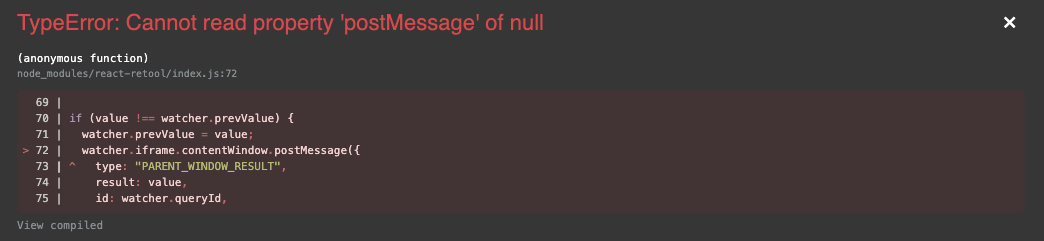 TypeError: Cannot read property 'postMessage' of null · Issue #9 · tryretool/react-retool · GitHub