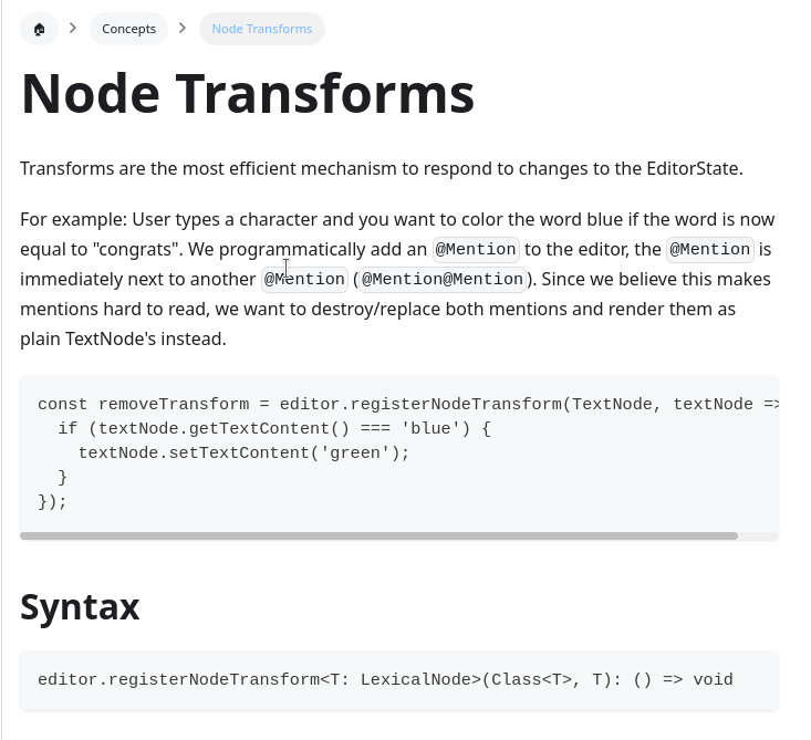 Bug: Syntax Highlighting is missing on Node Transforms Docs · Issue #1691 · facebook/lexical ...