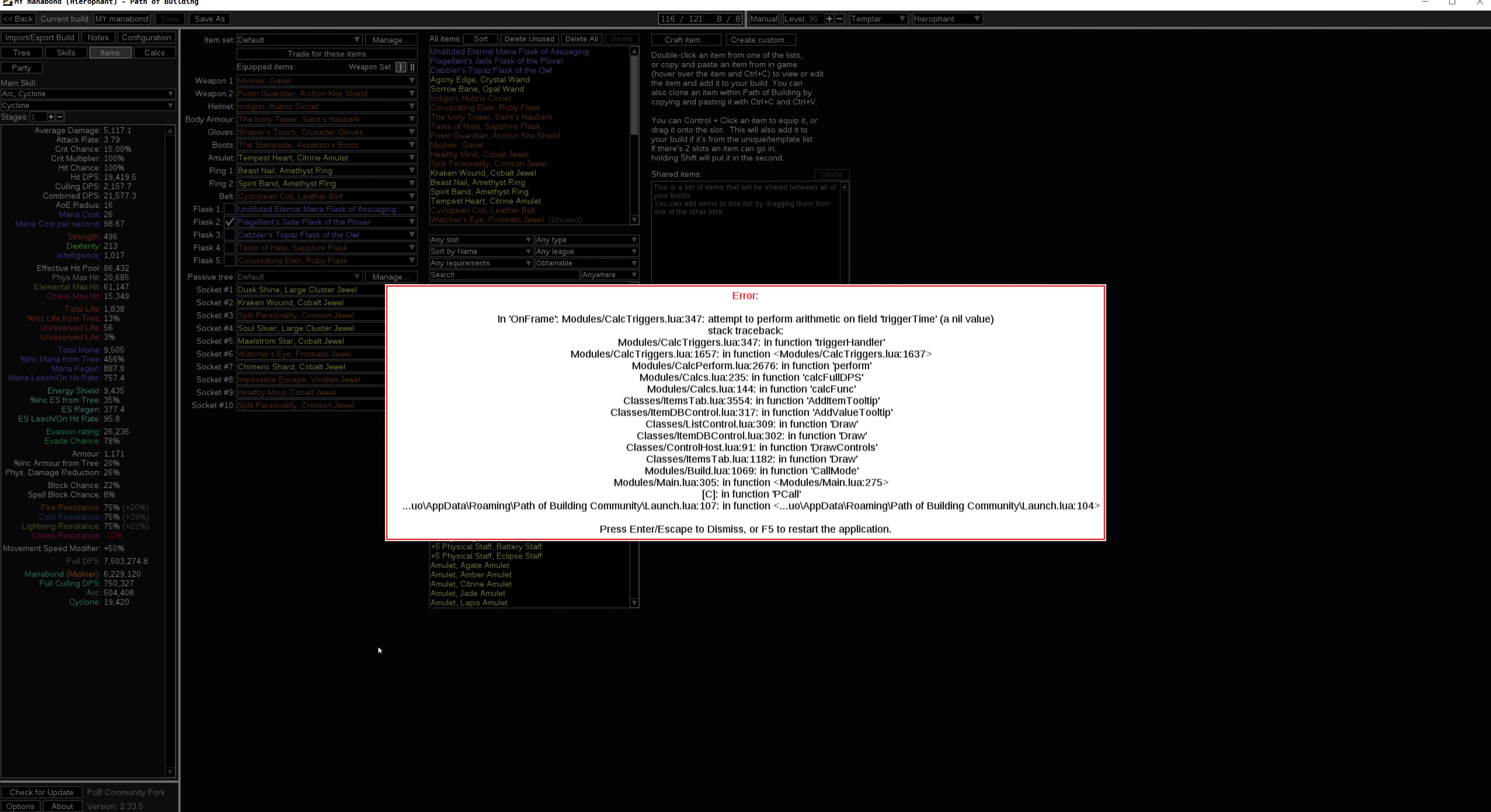 crash involving triggerHandler · Issue #6554 · PathOfBuildingCommunity/PathOfBuilding · GitHub