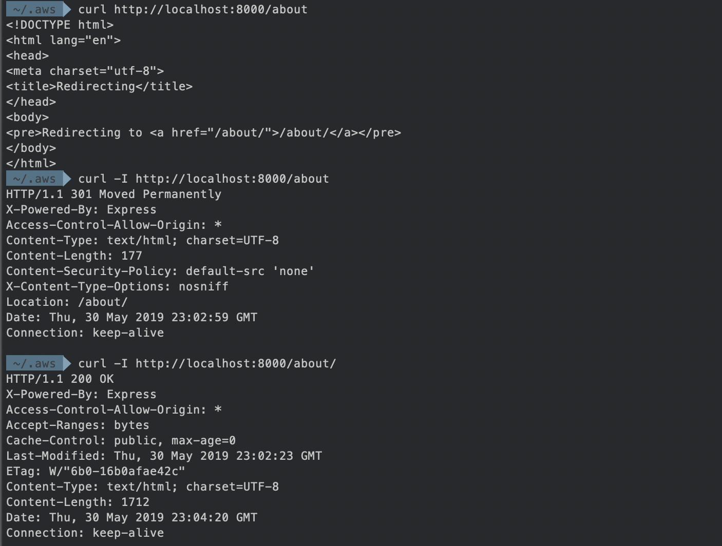Google complaining about redirects and curling any page returns ...