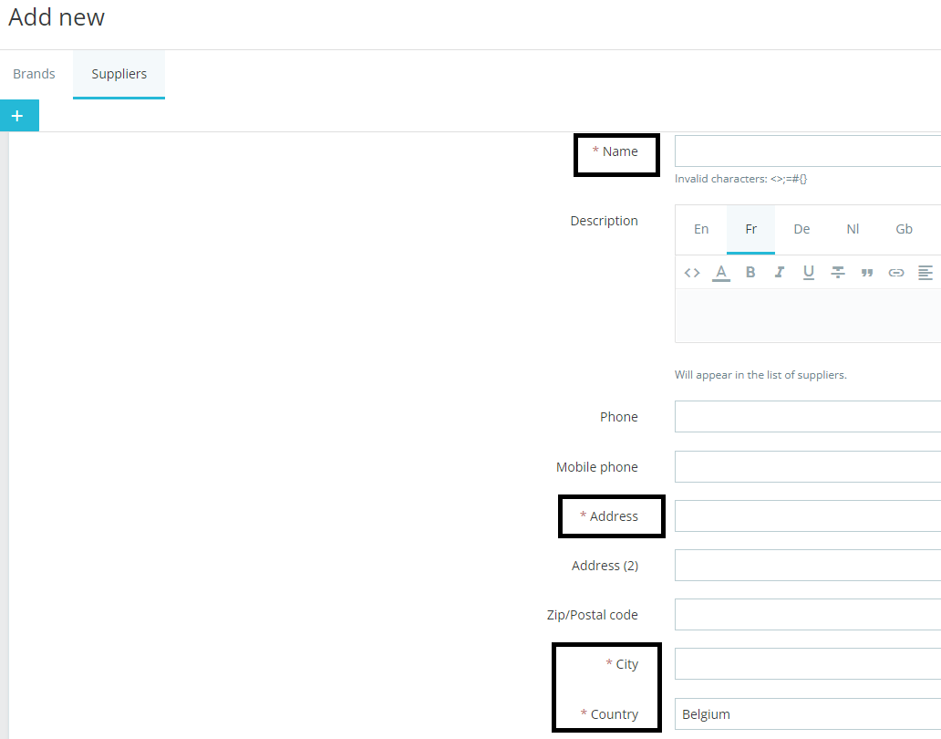 Import - Possibility to import the supplier with its name only while the fields "Address", "City ...