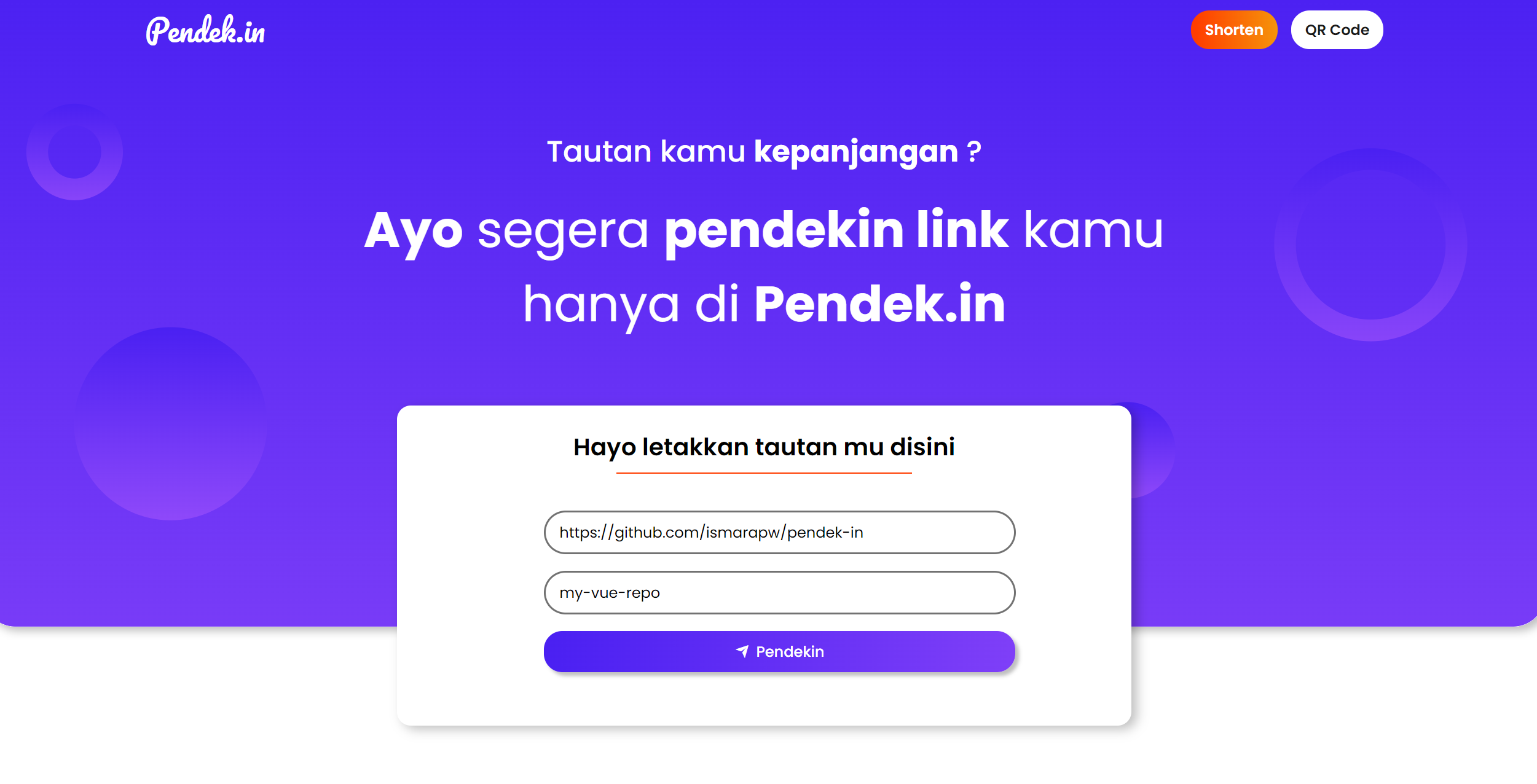 GitHub - ismarapw/pendek-in: Website Shorten Link dan Generate QR Code