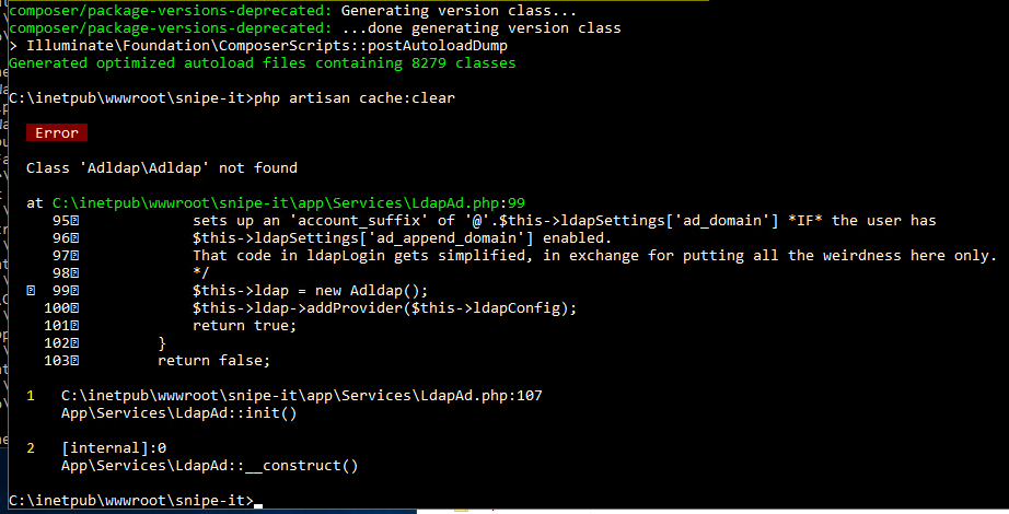 Adldap\Adldap not found on V6 RC1 · Issue #10532 · snipe/snipe-it · GitHub