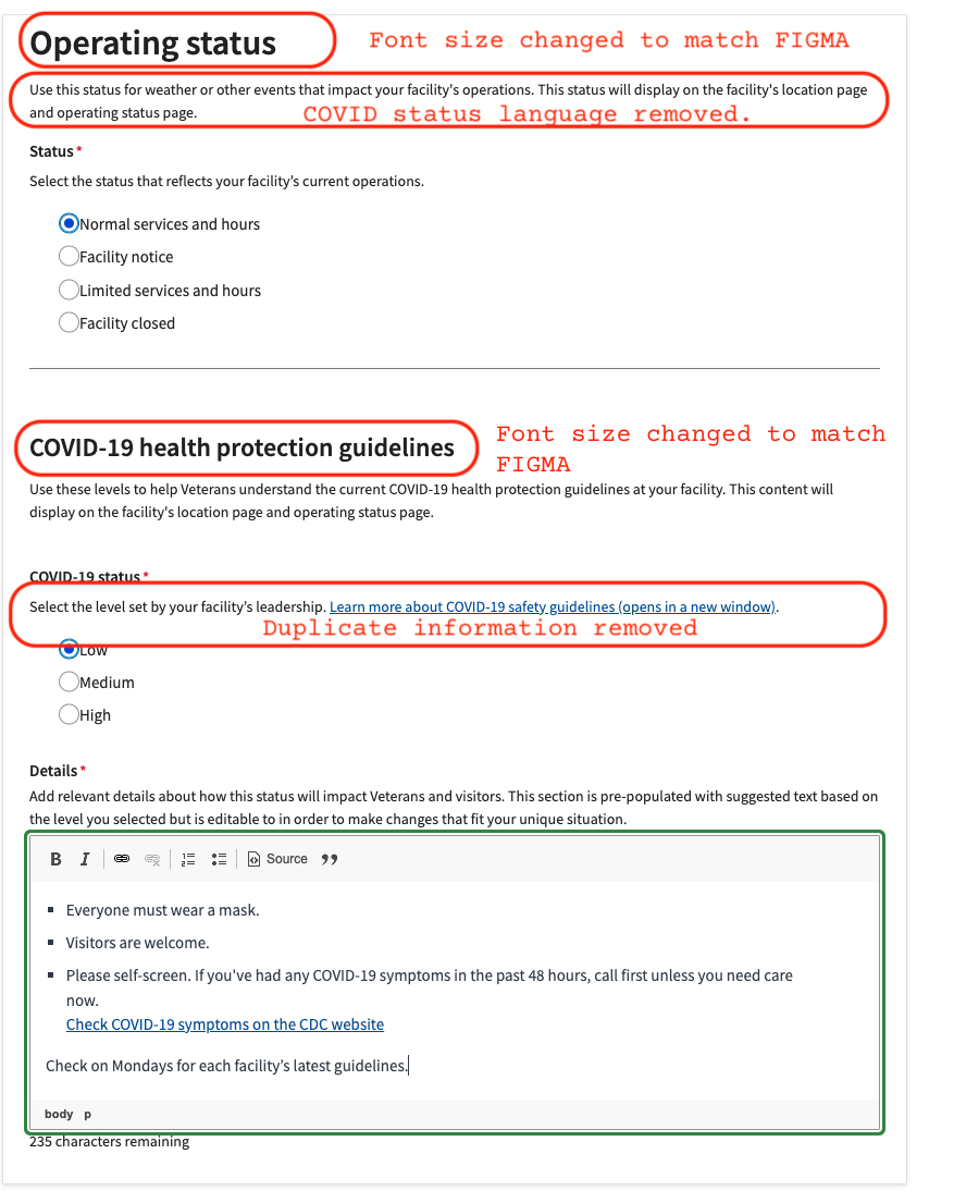 UX Review of Covid status changes · Issue #12663 · department-of-veterans-affairs/va.gov-cms ...