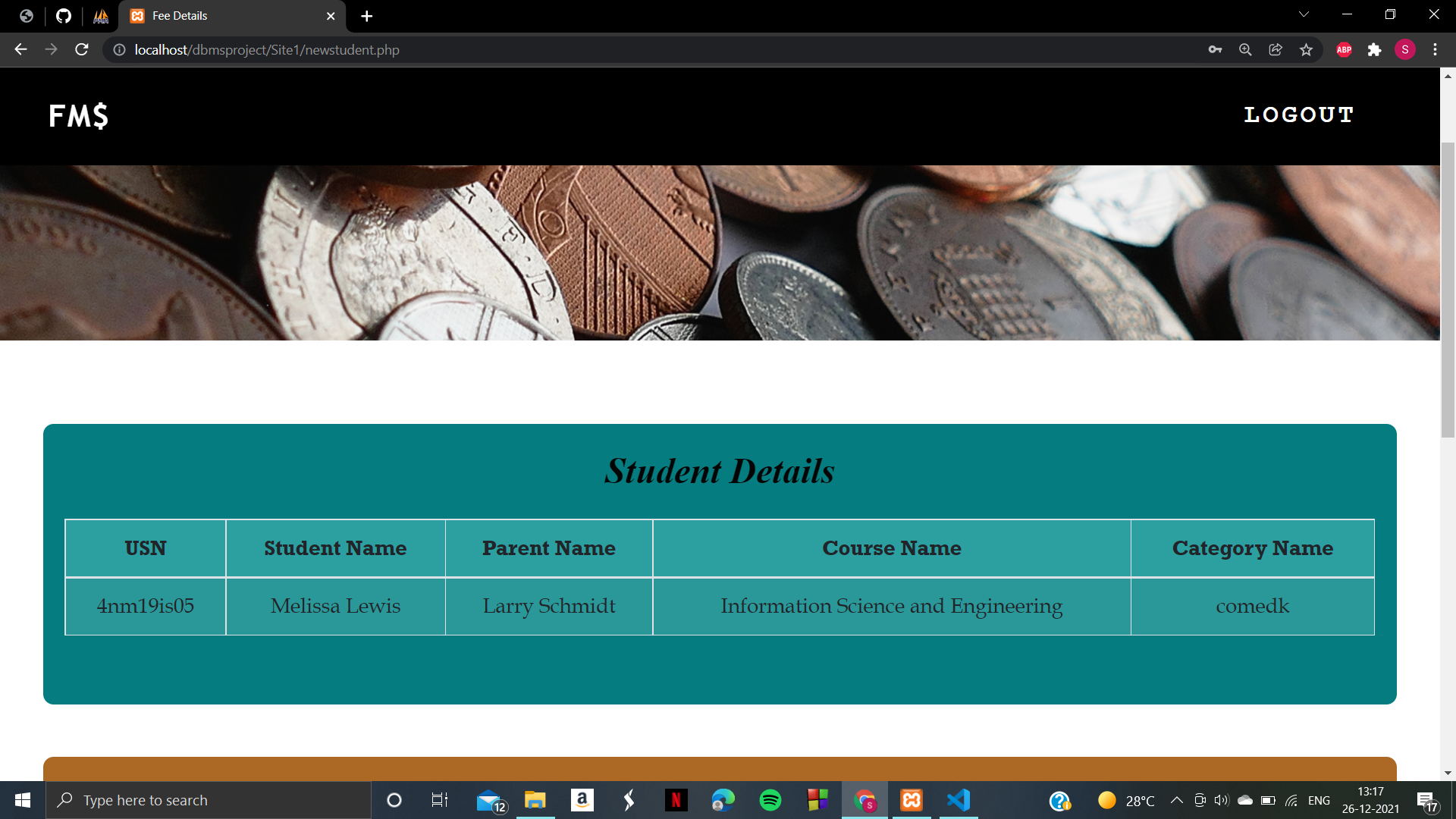 GitHub - sinchanabbhanu/dbmsproject: Fee Management System