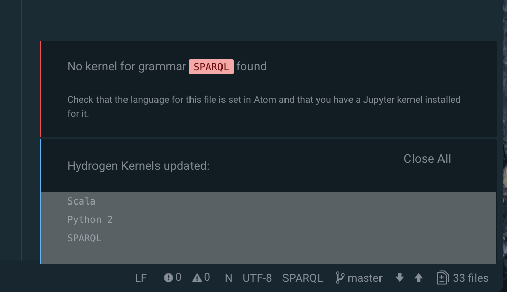 Cannot find an installed SPARQL kernel · Issue #1243 · nteract/hydrogen · GitHub