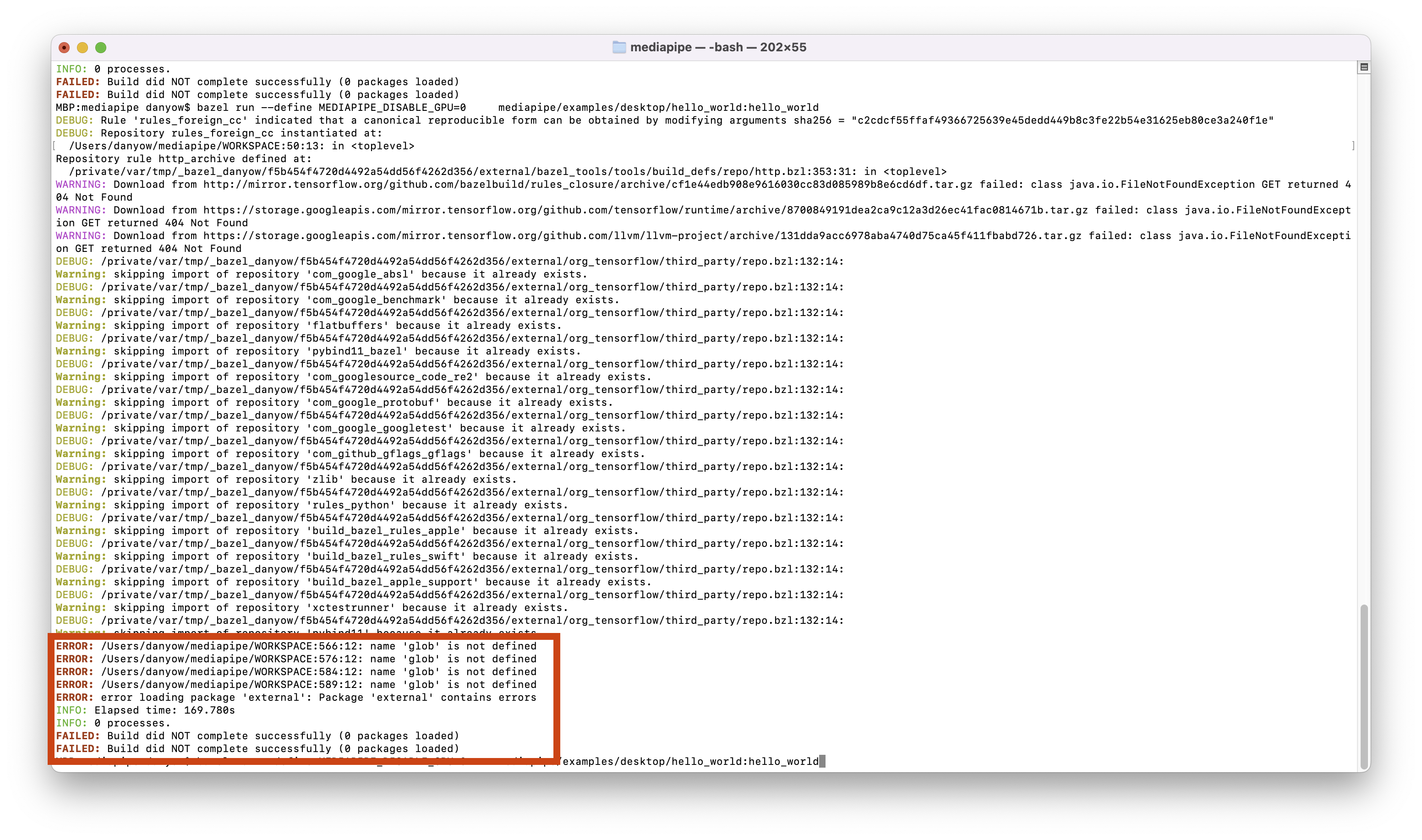 Unable to build "Hello World" · Issue #1992 · google/mediapipe · GitHub