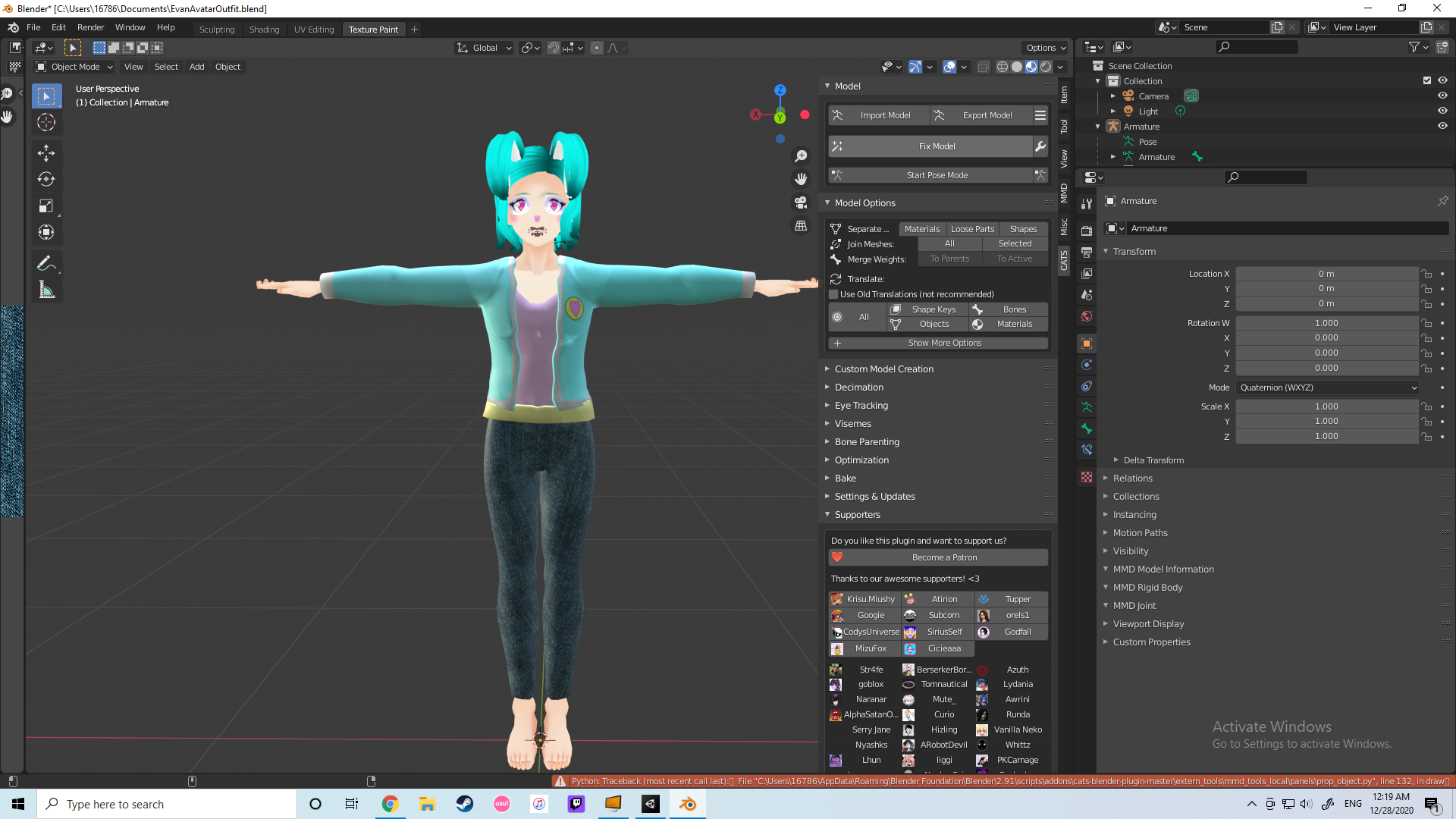 Join Meshes causes distortion on avatar imported from Vroid · Issue #244 · absolute-quantum/cats ...